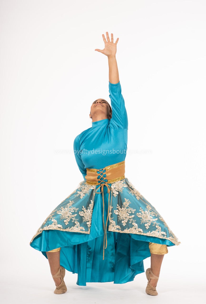 "Deborah High-Low Taffeta Praise Tunic with Lace Overlay & Corset Belt ...